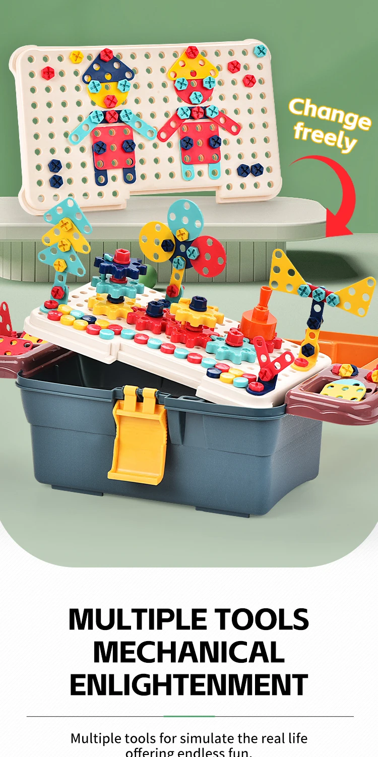 Kids Diy Electric Puzzle Toys Tool Box Drilling Screw 3d Creative ...