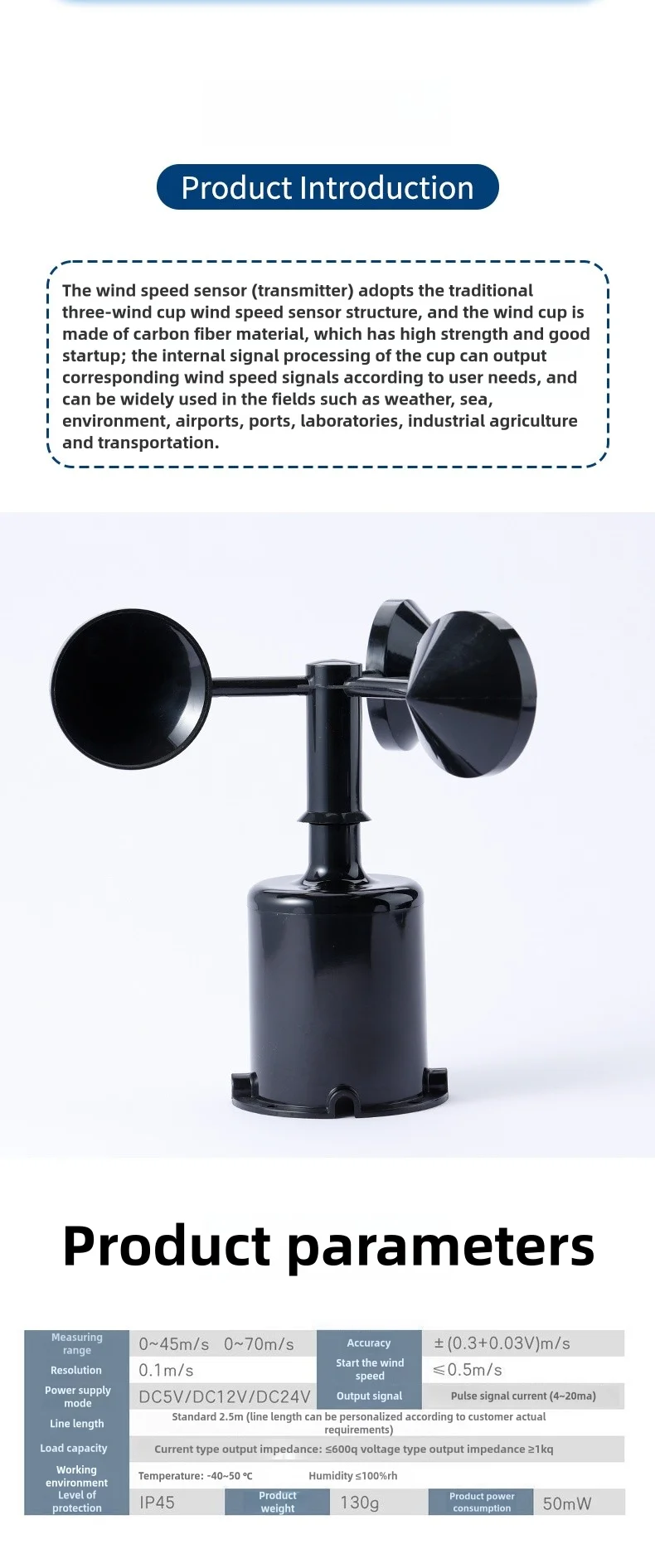 XPH Wireless Analog Pulse Digital RS485 Output Anemometer Wind Speed ...