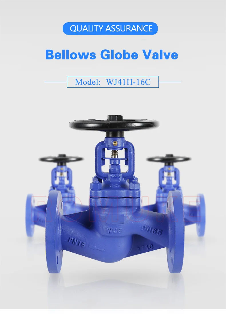 WJ41H-16C DIN Cast Steel Wheel Handle PN16 GS-C25 Flanged Rising Stem Bellows Seal Globe Valve ...