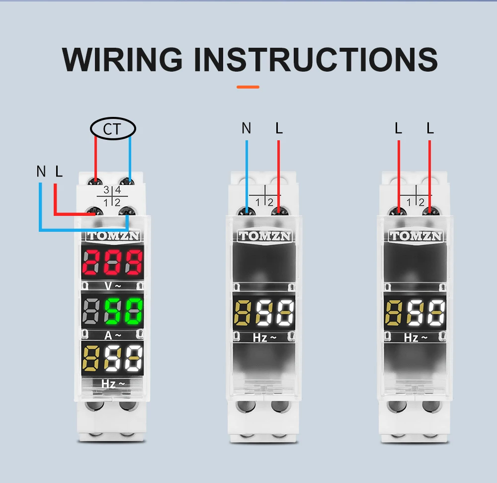 Din Rail 18mm Voltage Meter Ammeter AC 40-500V 220V 380V Single Three ...