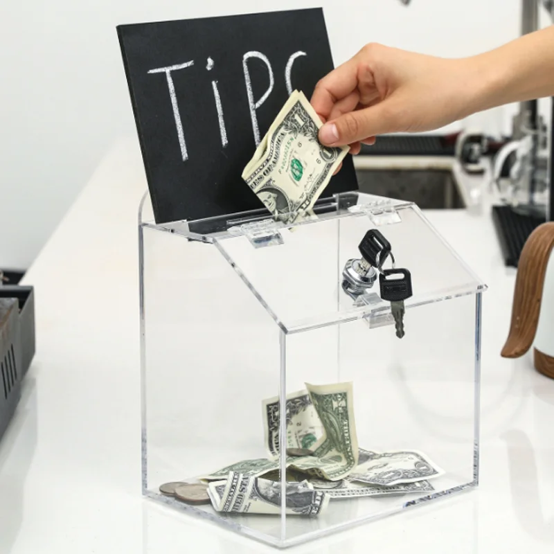 Clear Acrylic Lockable Fundraising Box Donation Money Collection Case ...