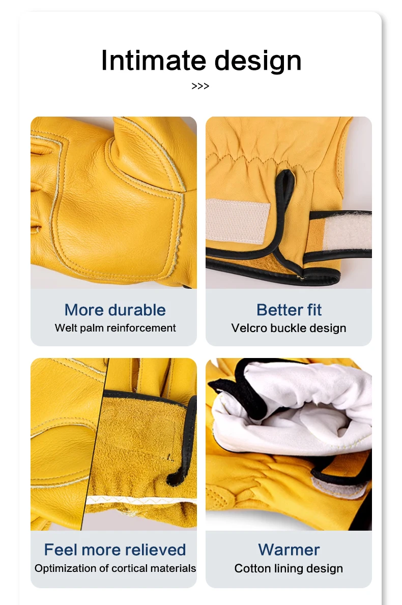 Anti Slip Wear Resistant Yellow Sheepskin Leather Heavy Work Cut ...