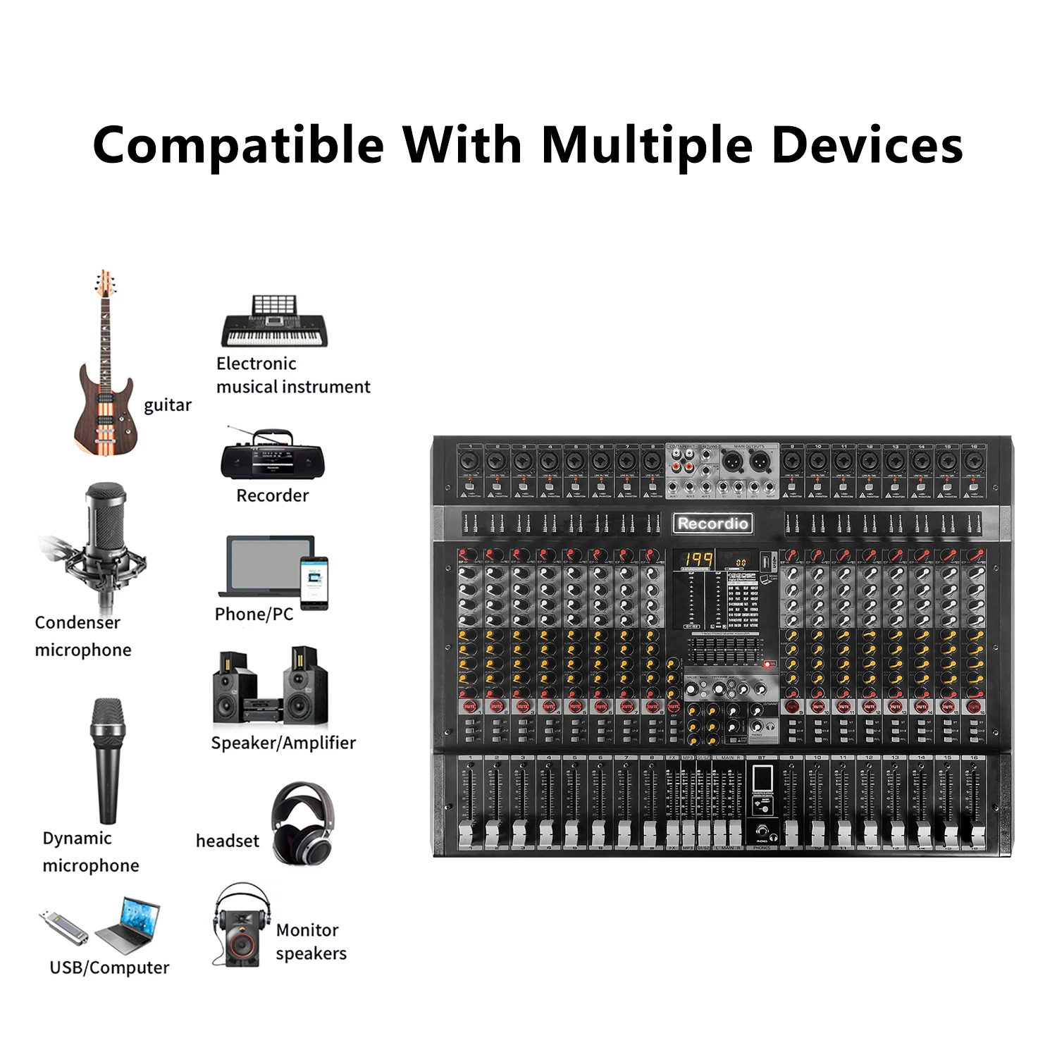 GAX-XM16 Mixing Console - Professional 16 Channel Mixer