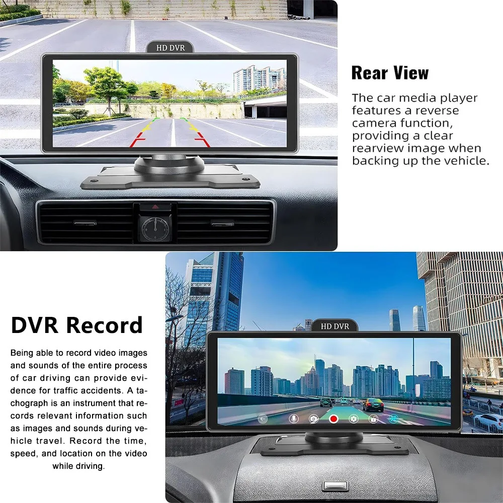 H505F Portable Carplay Screen 10.25 Inch with Dash Camera, Wireless ...