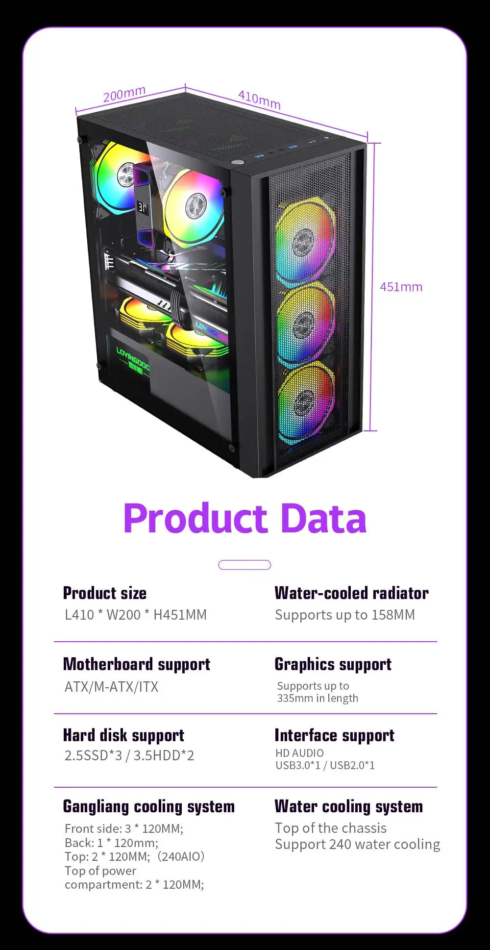 Lovingcool PC Case - Full Tower ATX Gaming Desktop