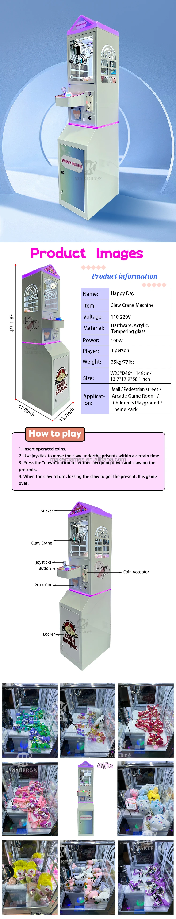 Wholesale Toy Crane Claw Machine Kits - White & Customized