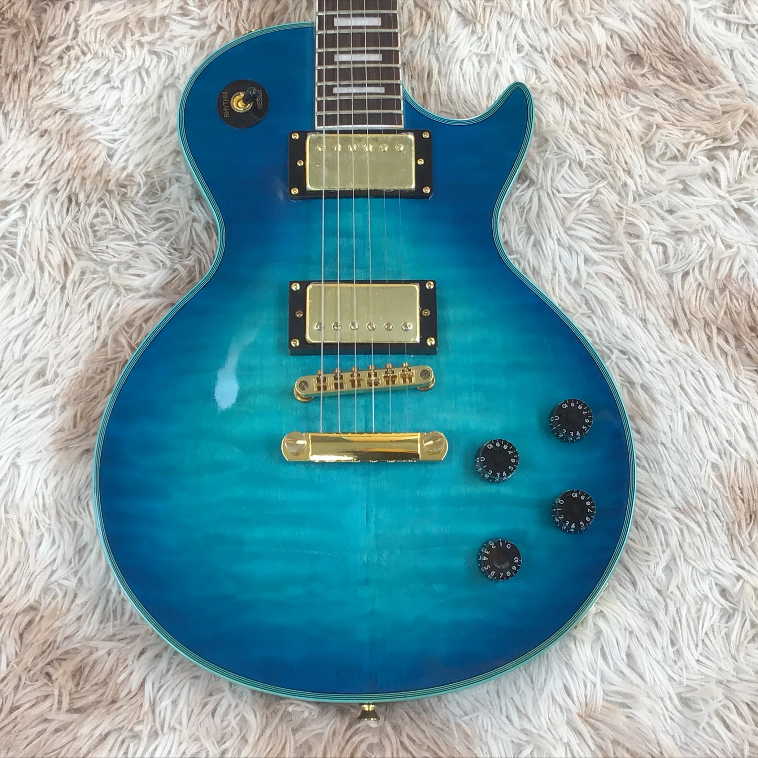 Blueburst Lp-electric Guitar With Flame Maple Top Gold Hh Pickup Free ...