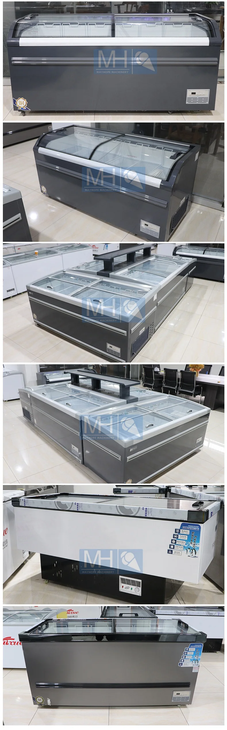 Shopping Mall Supermarket Glass Sliding Door Island Freezer Aquatic ...