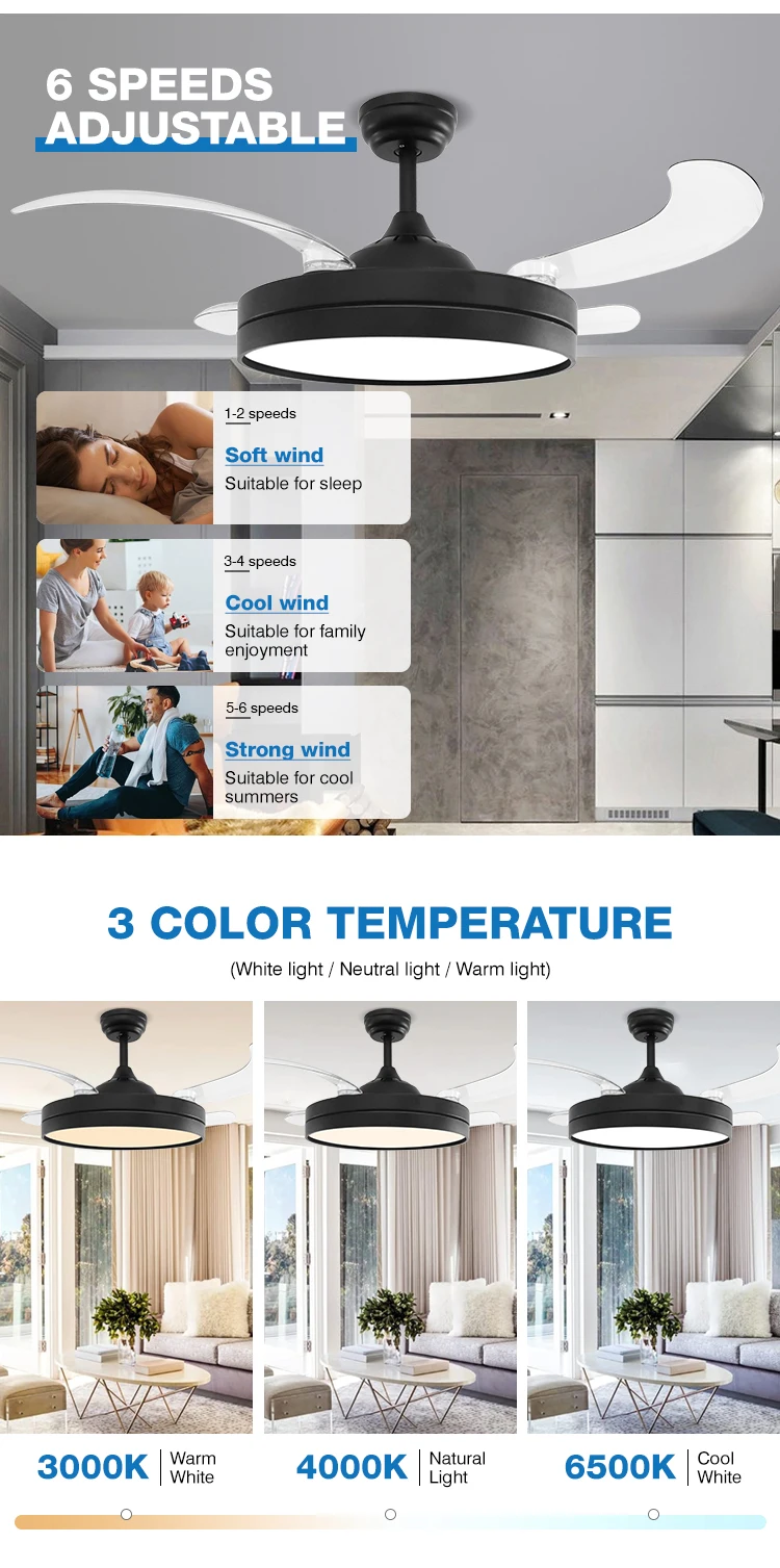 Modern Decorative Tuya WiFi Solid Wood Slient 6 Speed Choice Indoor ...