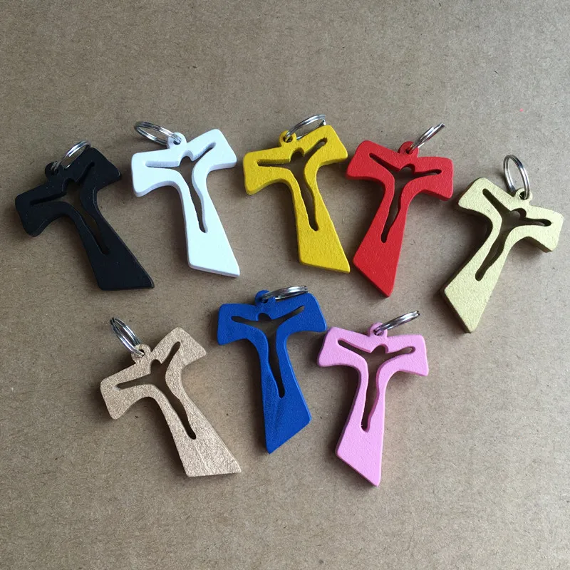 4cm colored laser cut wooden T shape pendant cross,religious crucifix ...