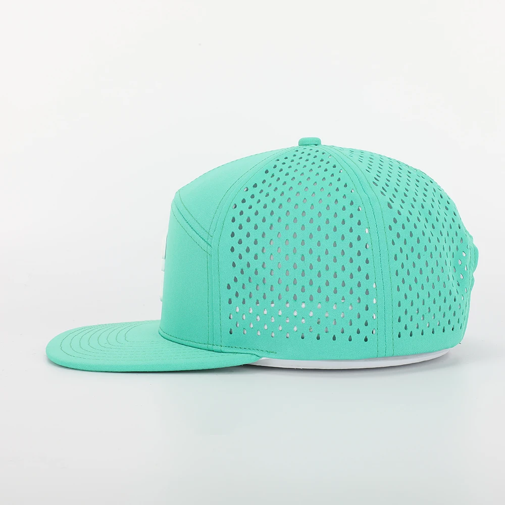 BSCI Custom High Quality 7 Panel Flat Bill Laser Cut Holes Cap