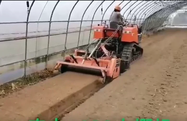 Mini Crawler Garden Tractor with Dozer Blade Working on Garden Orchard ...