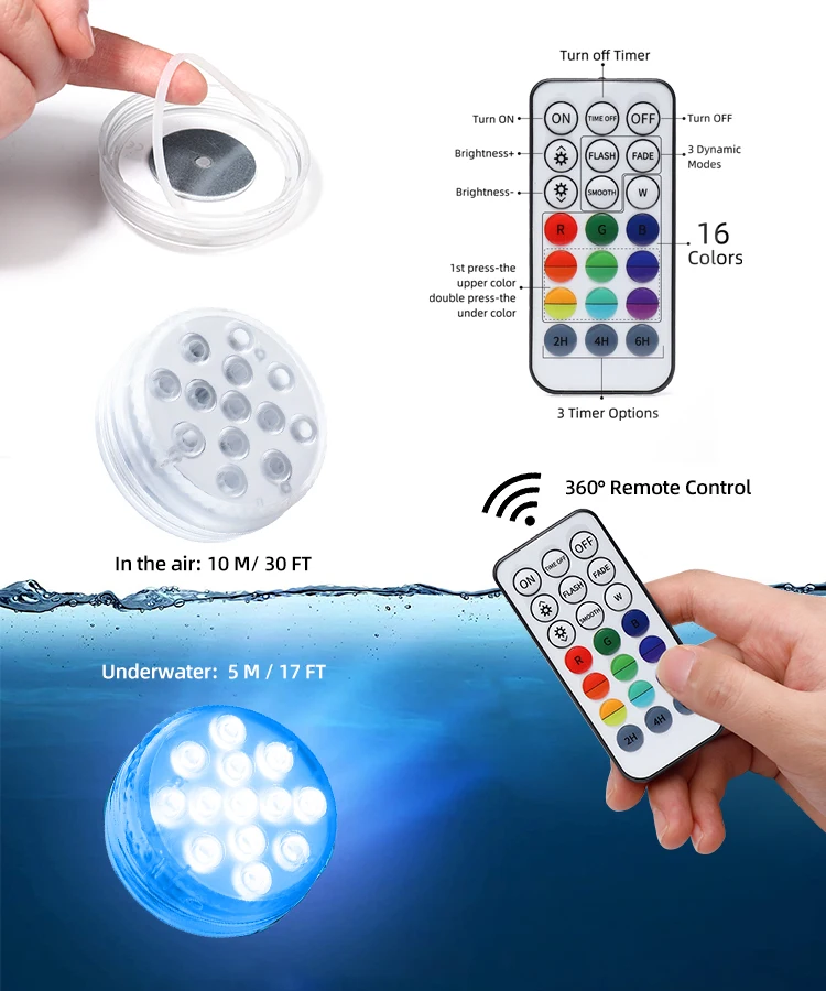 LED Underwater Light Brightness IR Remote Control Waterproof White Blue ...