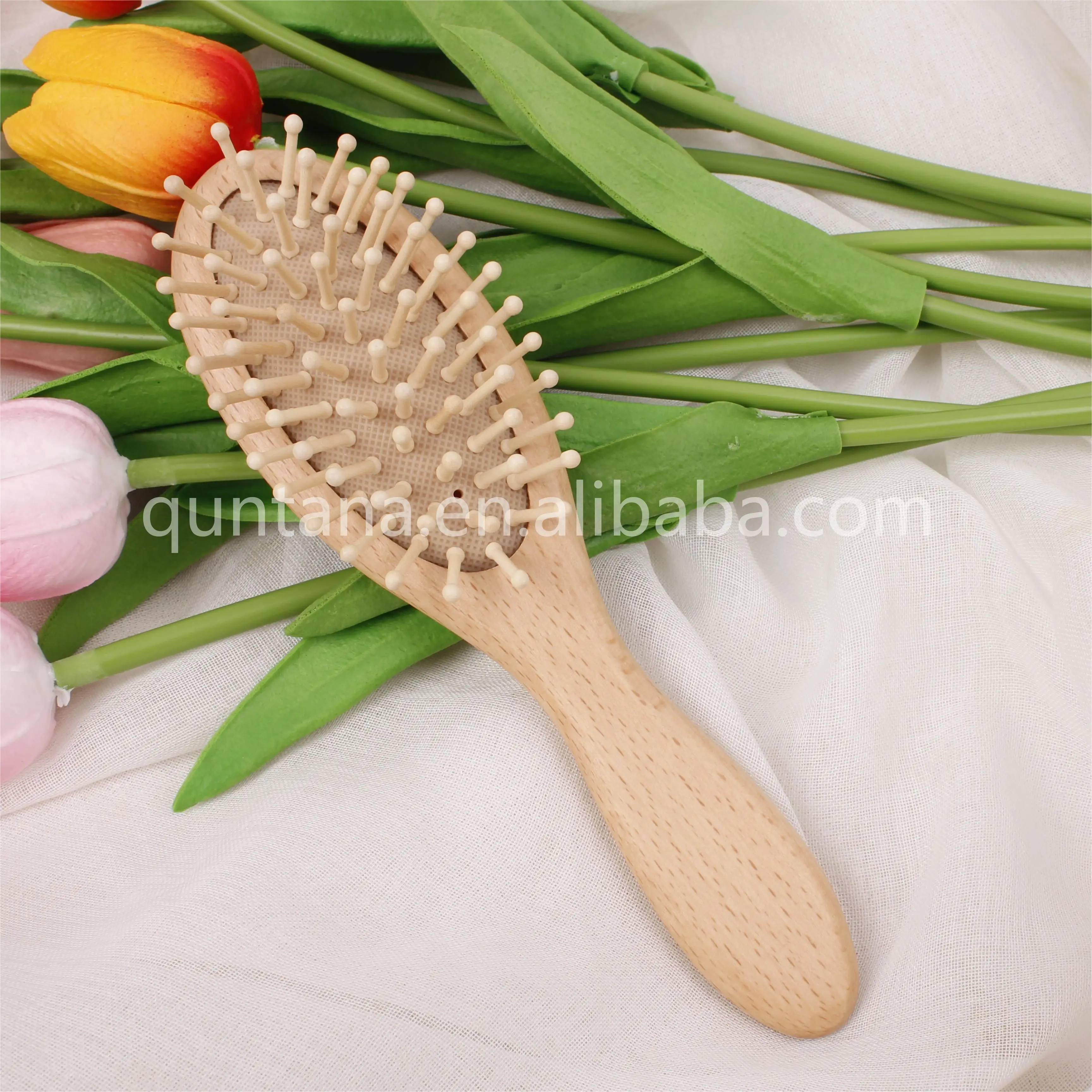 Custom Wooden Bristles Natural Women Curly Cushion Detangling Brush ...