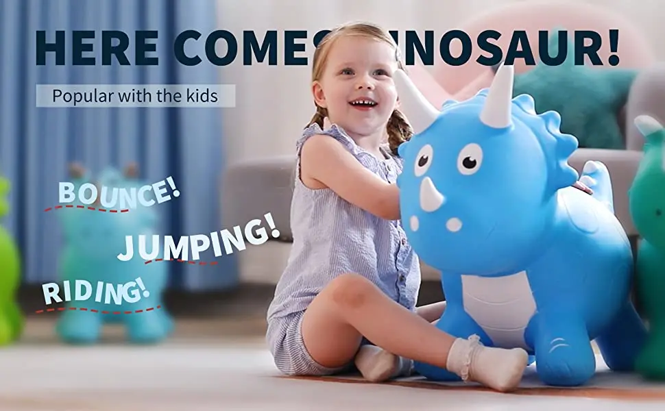 Kids Dinosaur Bouncy Animal Toys - Inflatable Triceratops Bouncer Ride ...