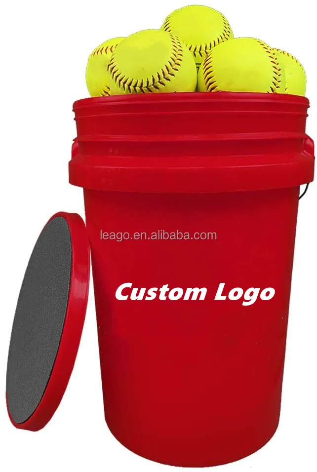 6 Gallon Bucket of Softballs - Padded Lid & Cushioned Seat