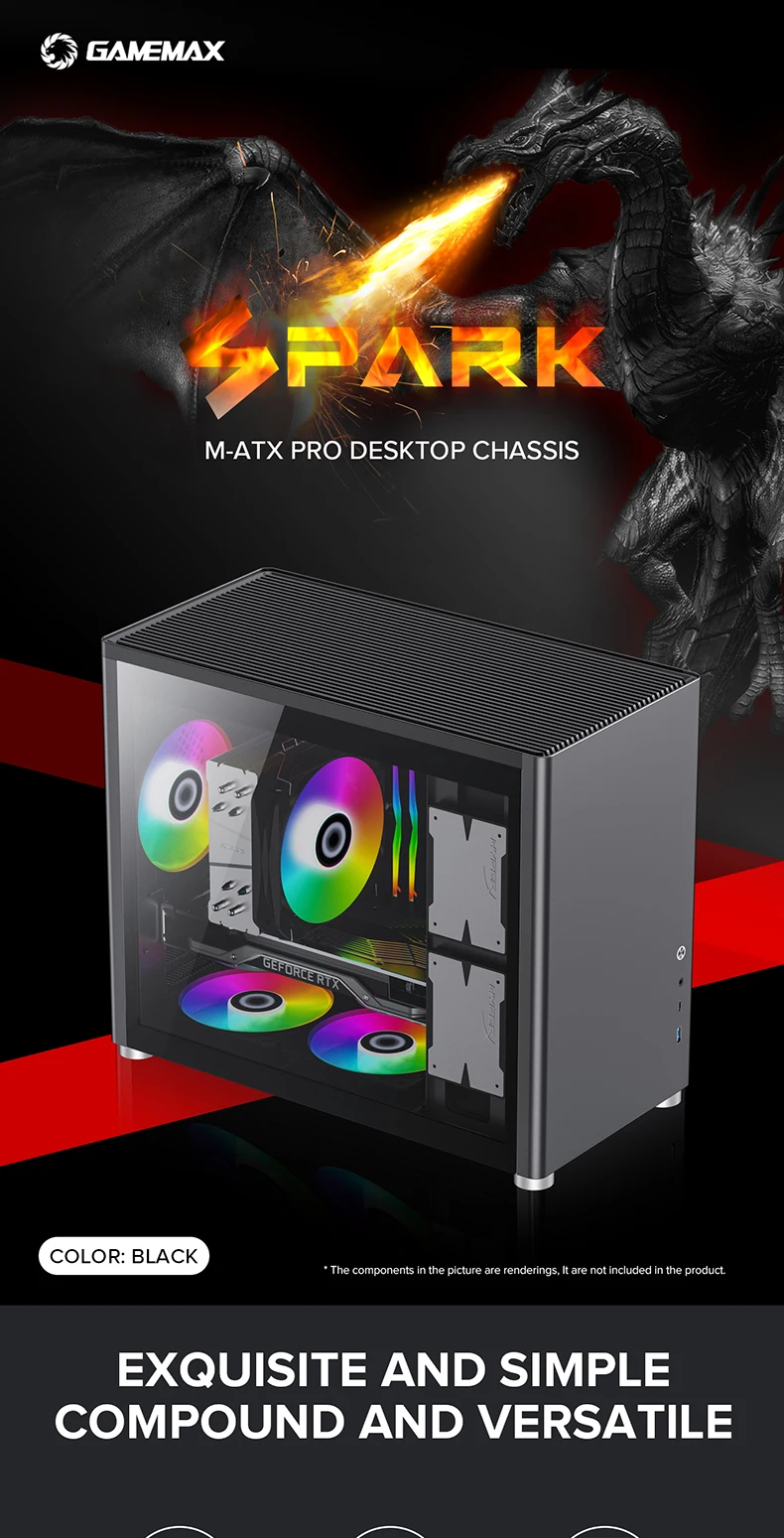 GAMEMAX Spark Micro ATX Gaming Case - Vertical Airflow