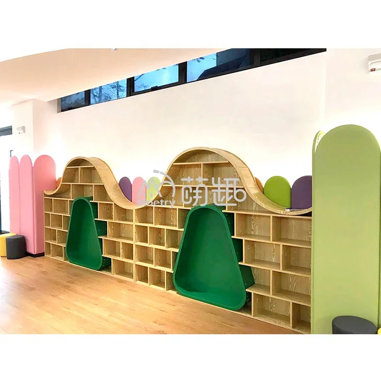 Customizable Wooden Bookshelf for Kindergarten Libraries