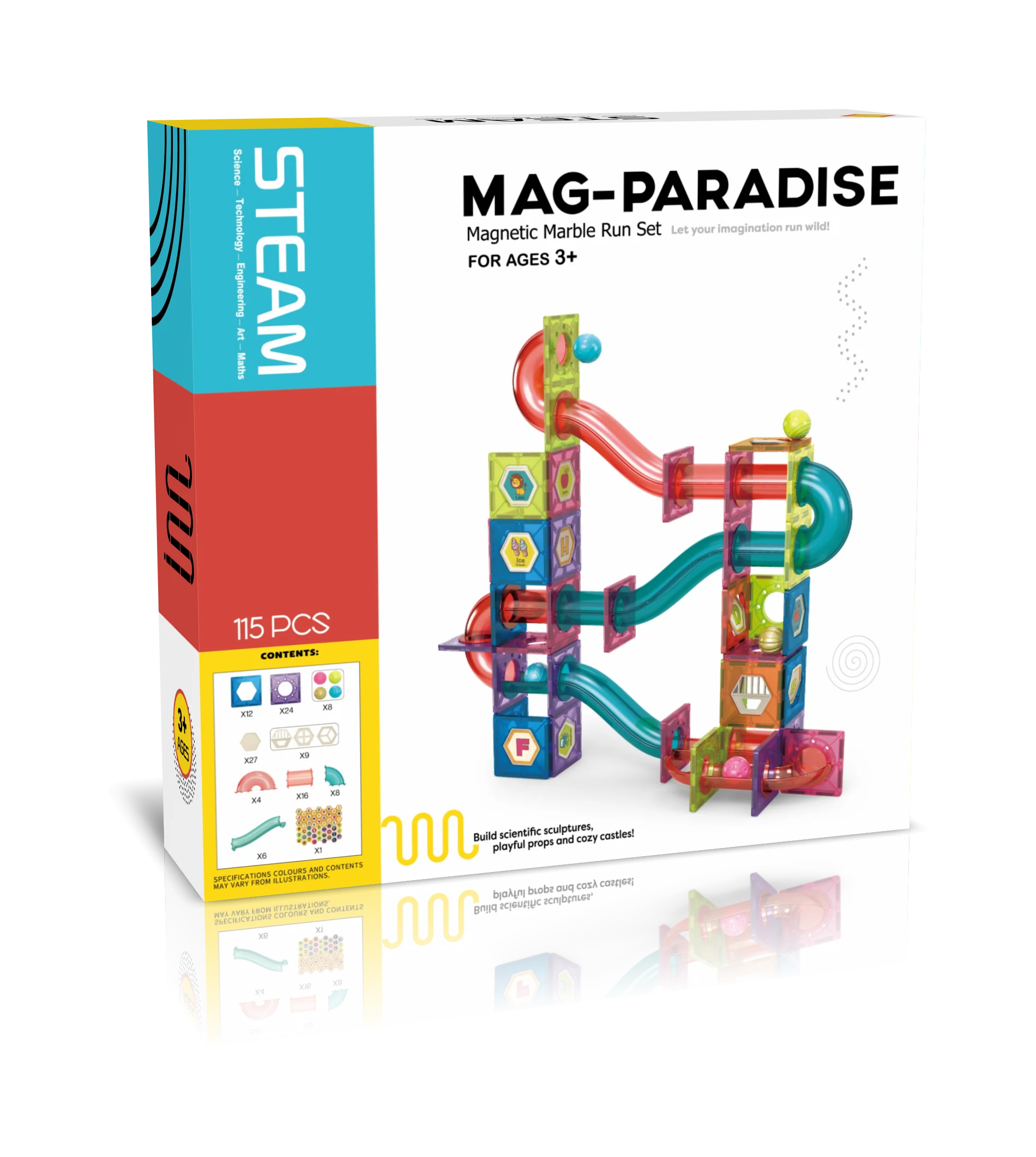 115 Pcs Magnetic Marble Run Stem Building Set Educational Diy Block Set ...