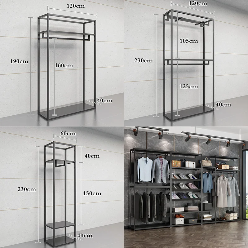 Shopping Center Clothing Store Display Racks Black Clothing Rack ...