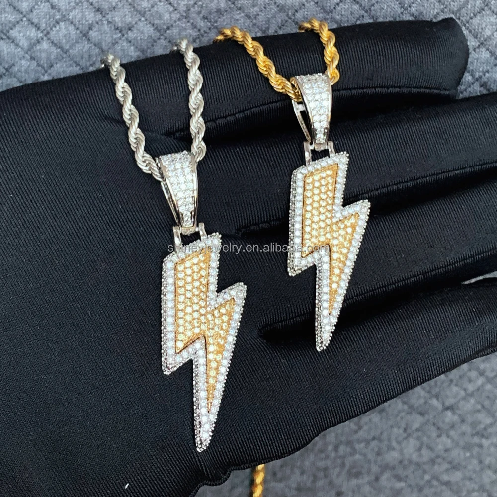 Iced Out Bling - Lightning Bolt Pendant by SHINEY JEWELRY