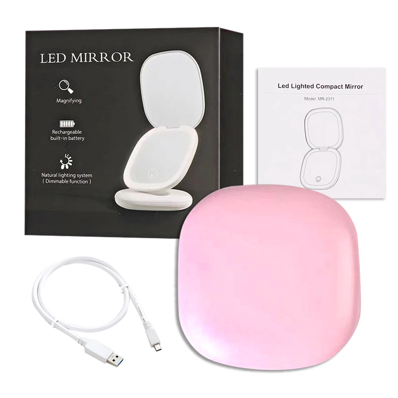 Mini Compact Led Makeup Mirror With Light 5x Magnifying Small Pocket ...