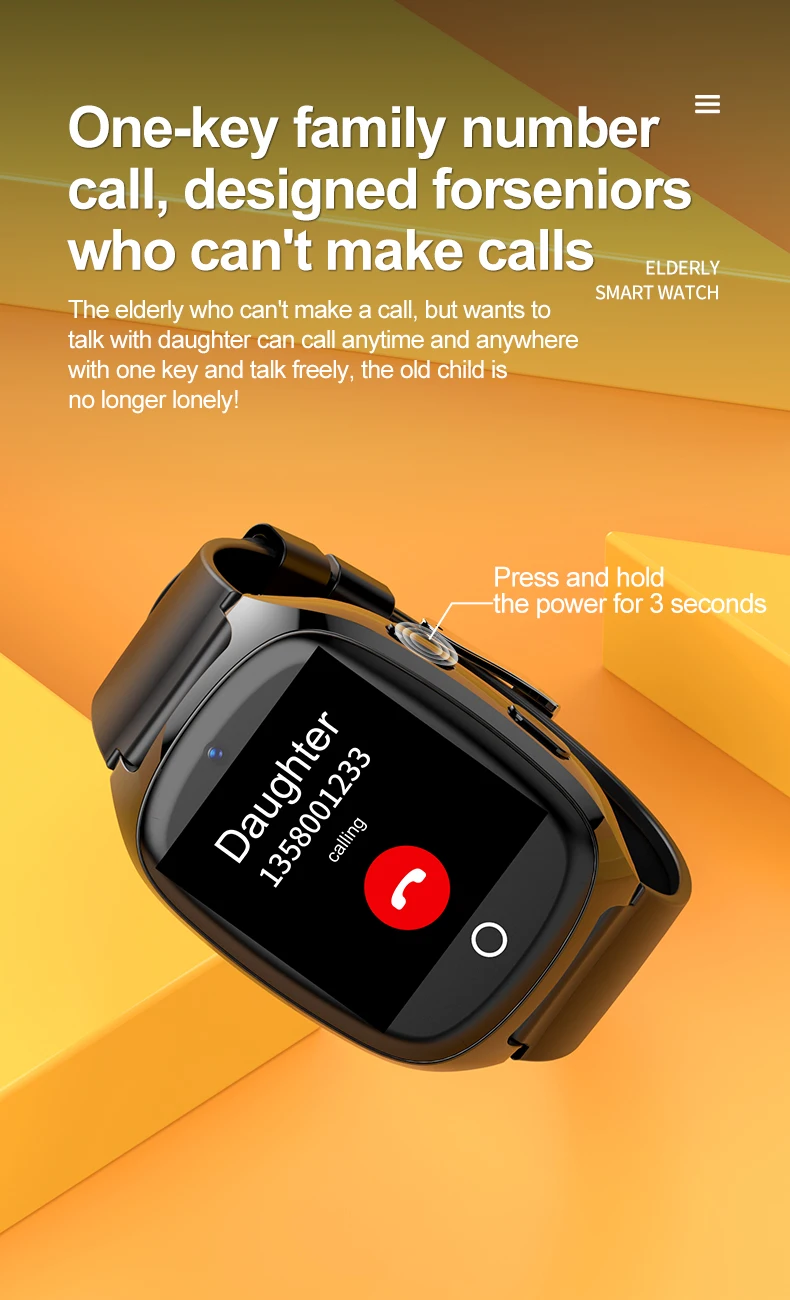 노인을 위한 D300 4G GPS 시계, Smartwatch IP68 방수 GPS WiFi 추적기/심박수 혈압 블랙 골든 ...
