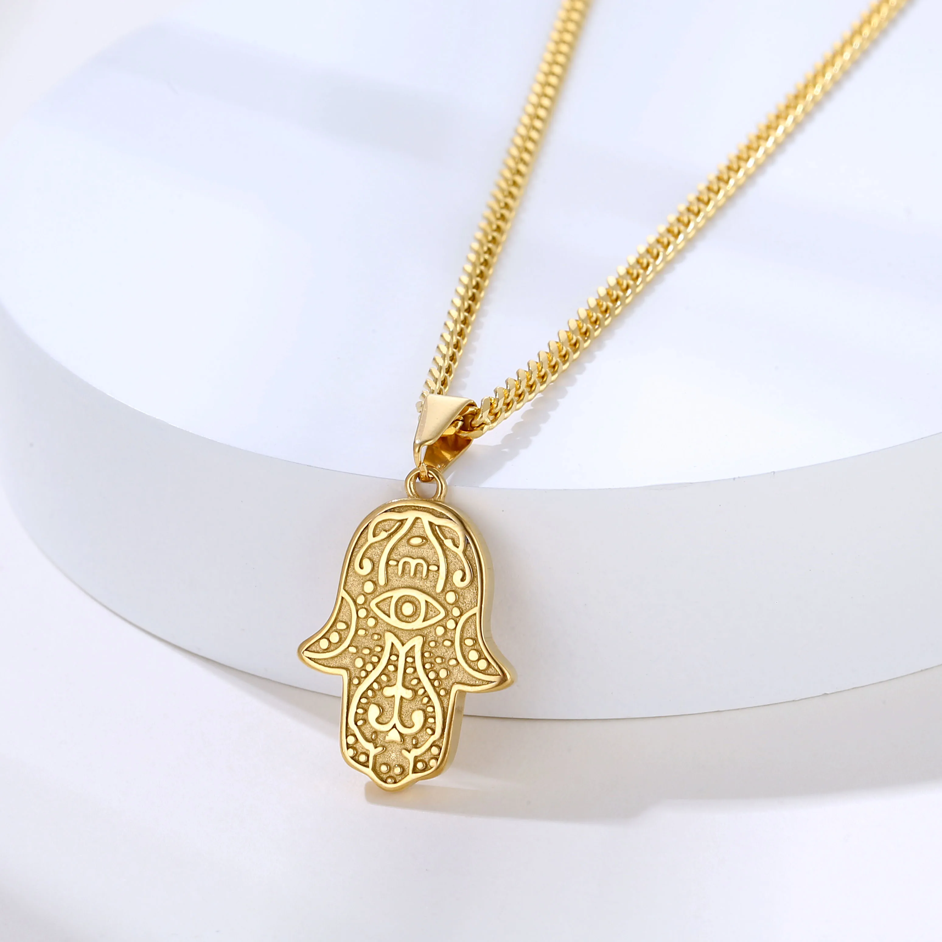 Vintage Jewelry Gold Necklace For Men Religious Praying Hands Pendant ...