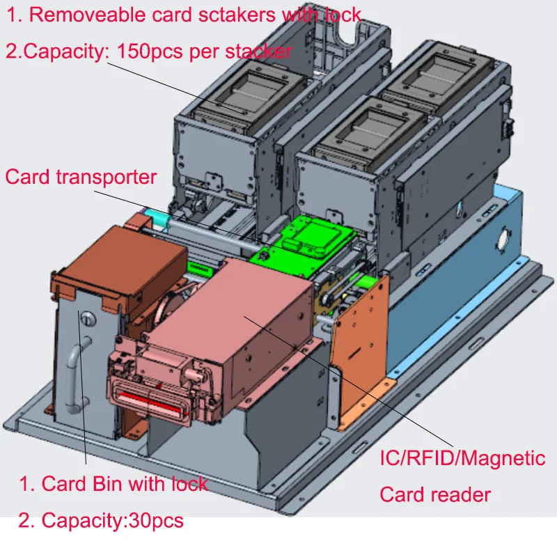 4 Card Hopper Trays Channel Stacker Card Issuing Machine