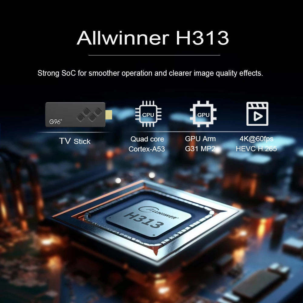 G96 Android TV Stick Allwinner H313 Type C 4K UHD 2.4/5.8G WiFi Android ...