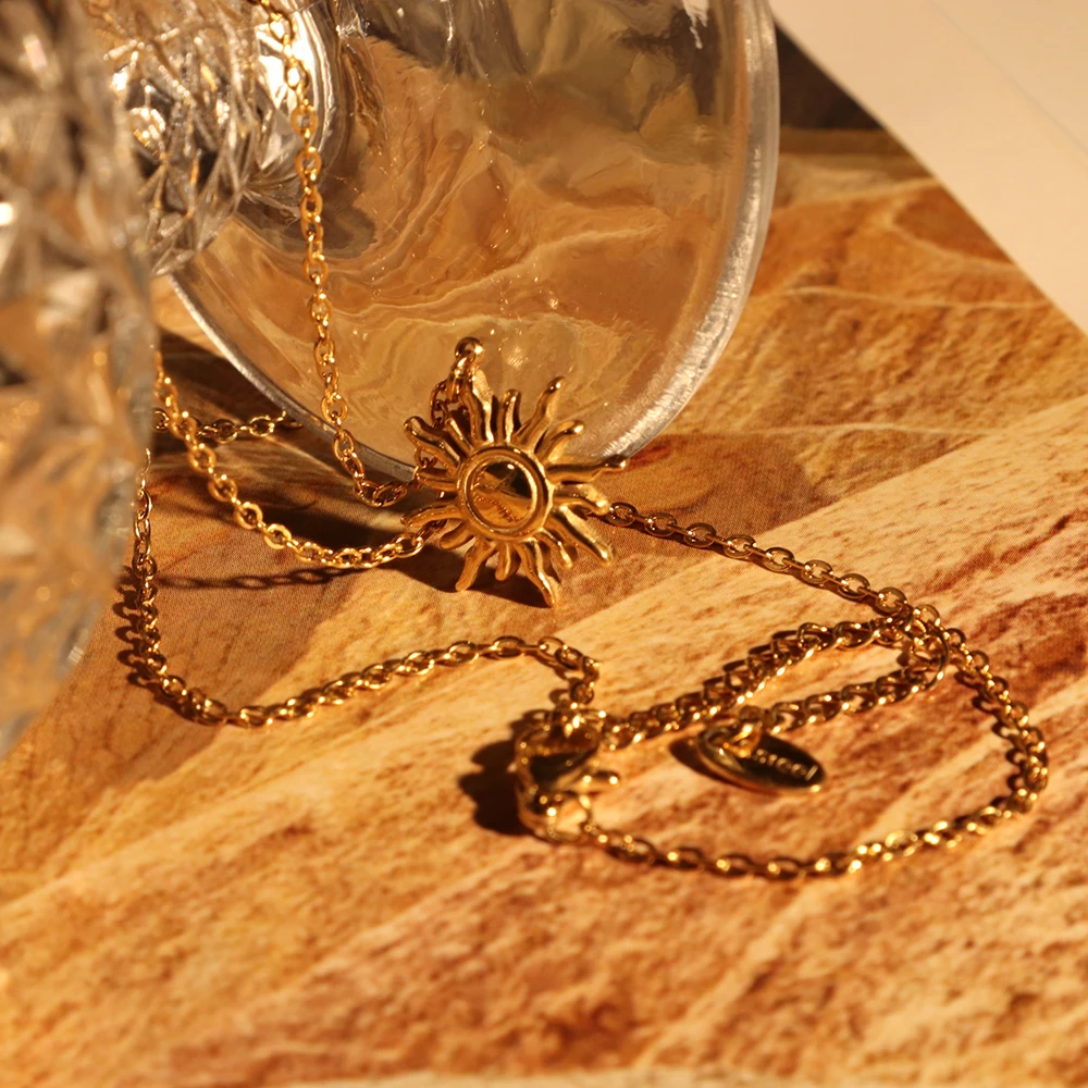 Chris April 316L Stainless Steel Sun Gold Plated Sun Pendant Chain ...