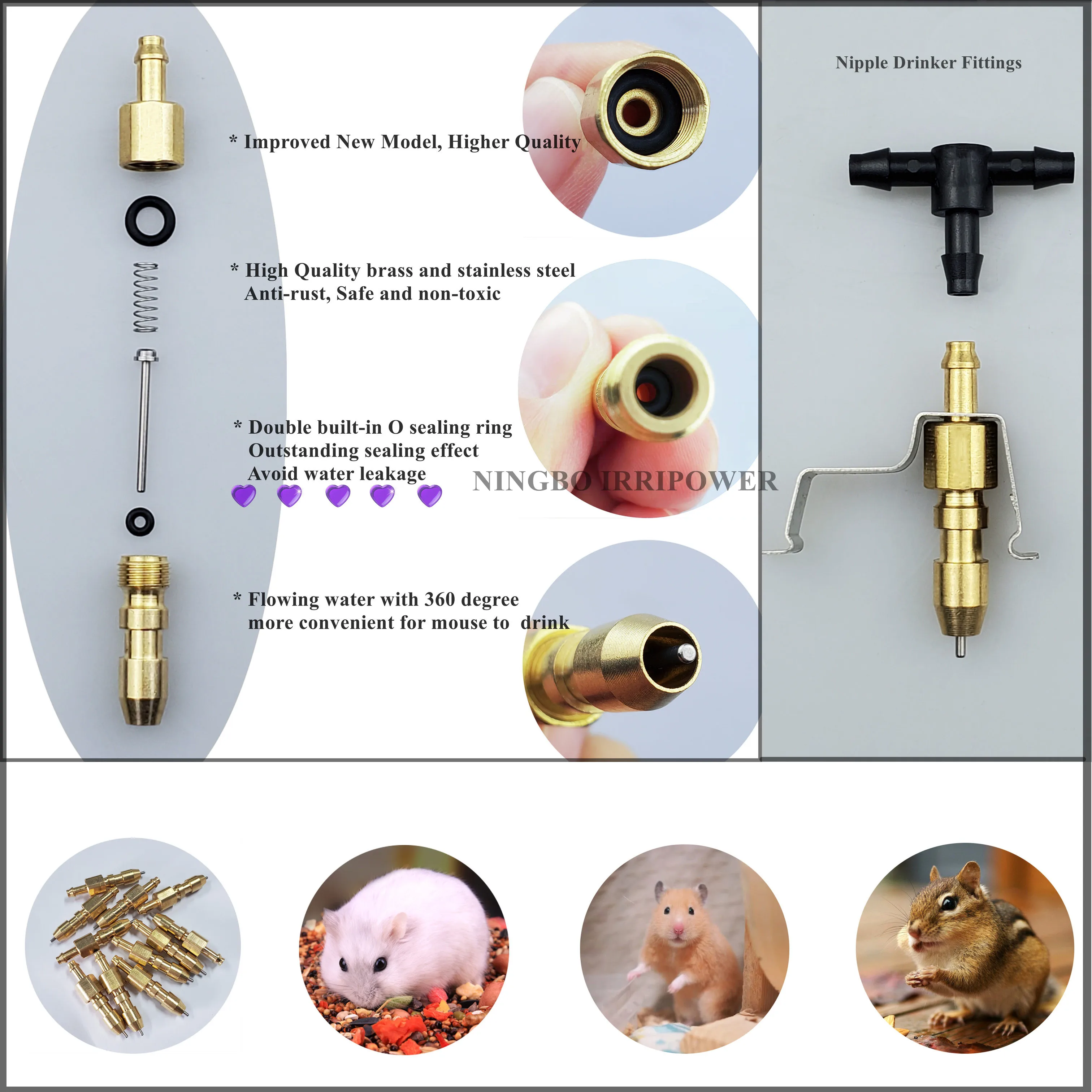 Brass Automatic Mouse Rat Nipple Water Drinker Feeder