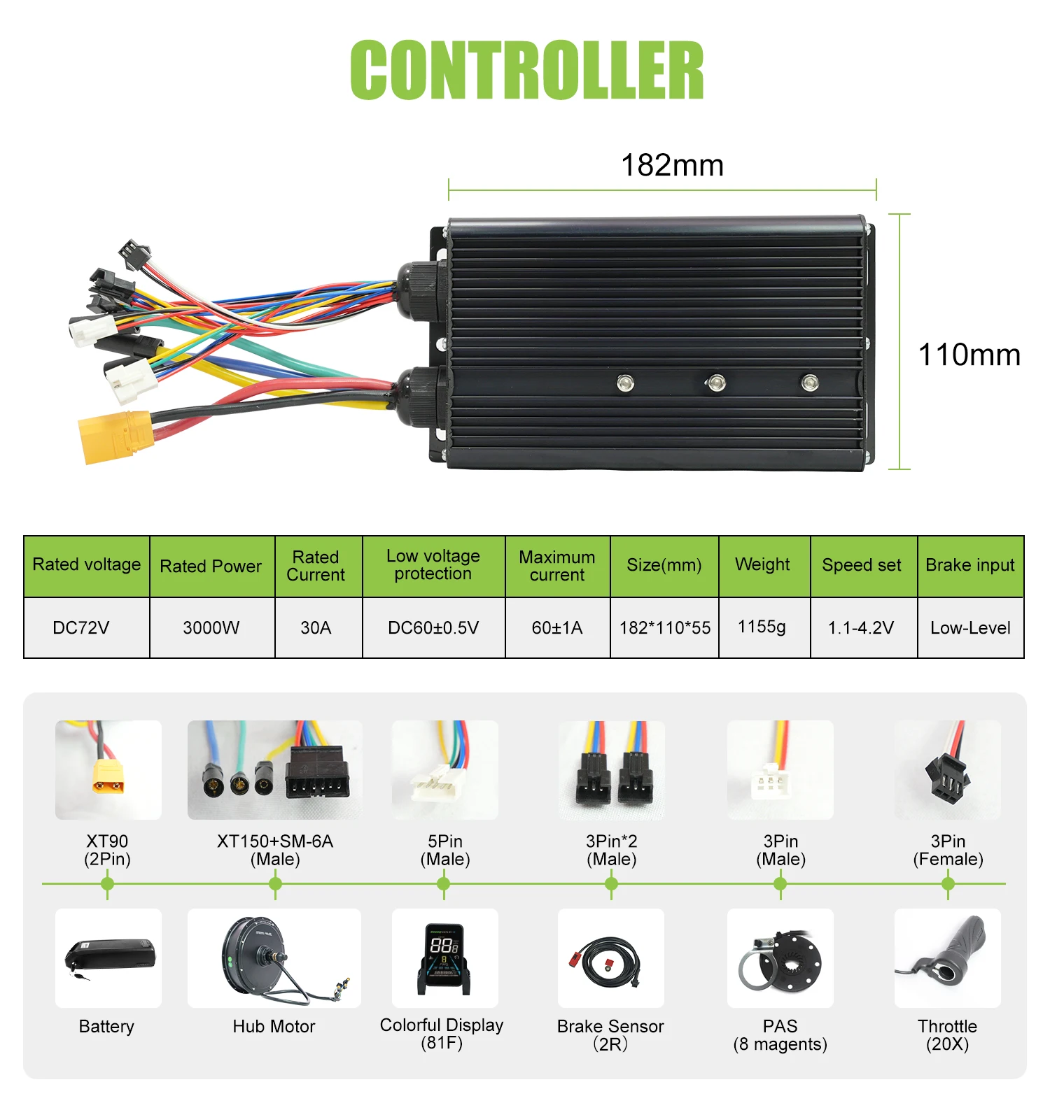 GreenPedel 3000W Electric Bike Conversion Kit LCD Display 72V Rear High ...
