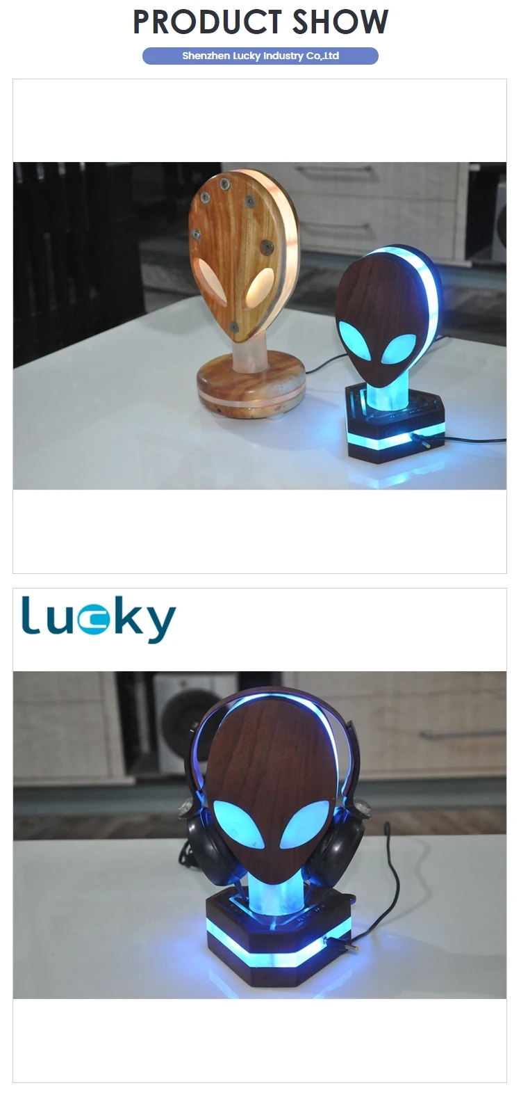 Custom Fascinating Rgb Alienware Wooden Headphone Stand For Wholesale ...