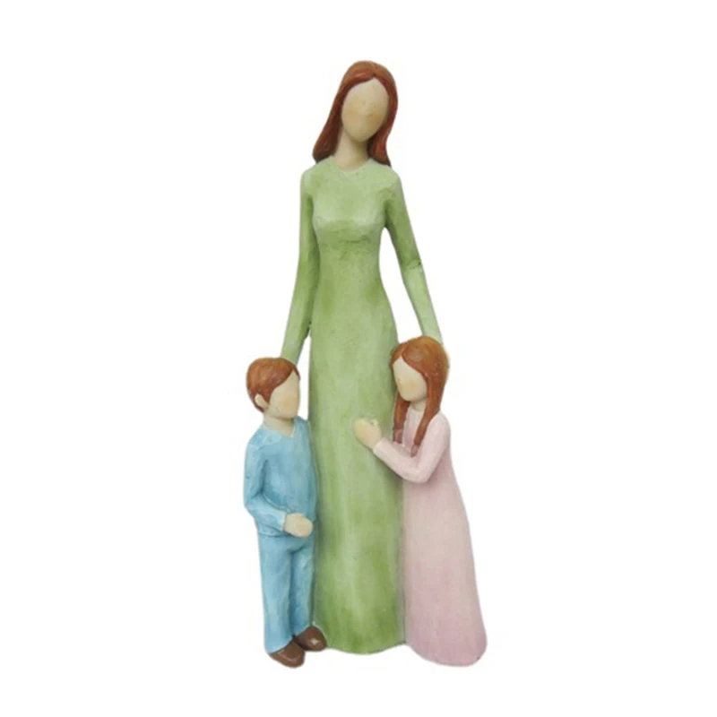 Wholesale hand painted polyresin mother son daughter statue love family ...