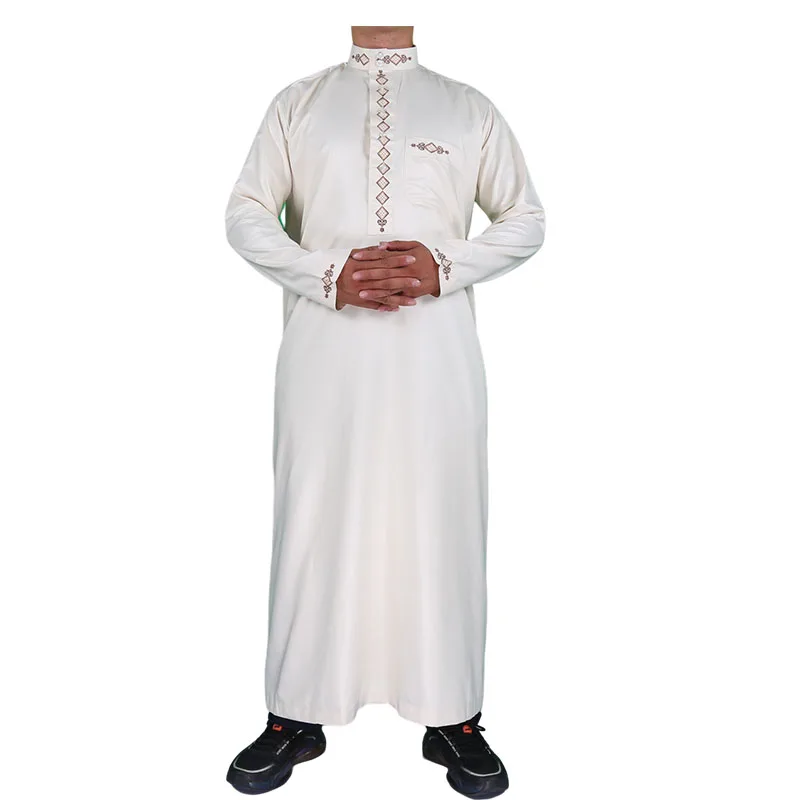 New Arrive Shiny Qatari Style Long Sleeve Muslim Man Thobe With Stand ...