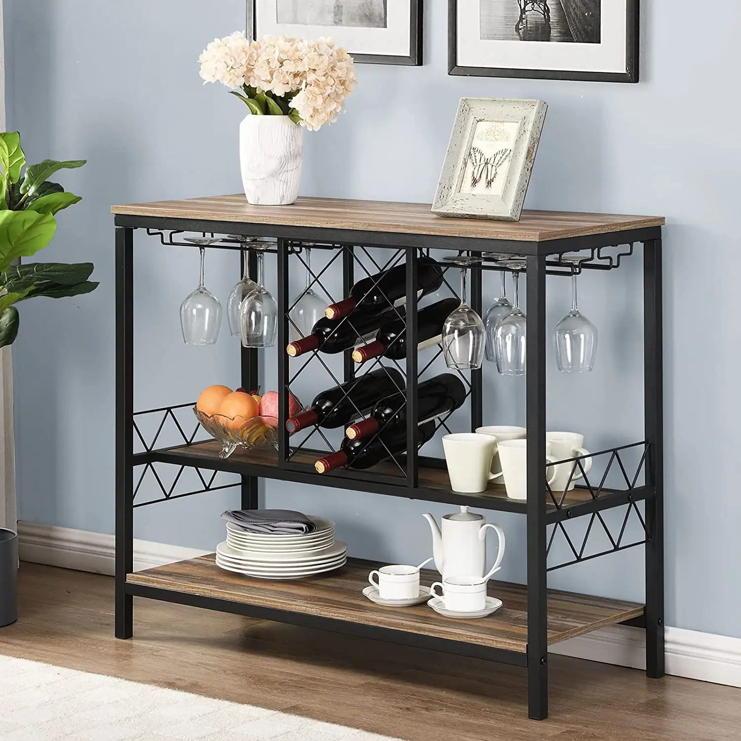 Furniture Industrial Wine Rack Table For Liquor And Glasses,Coffee Bar ...