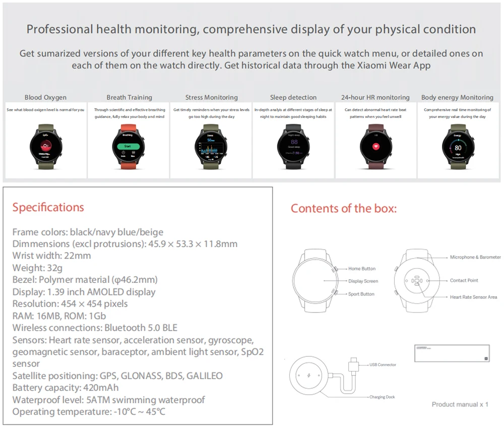 Original Xiaomi Mi Watch1.39 Inch Color Sports Edition Nfc Ppg ...