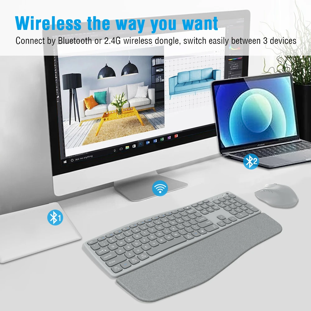 New Release Ergonomics Keyboard Scissor Switch Wireless BT1 BT2 ...