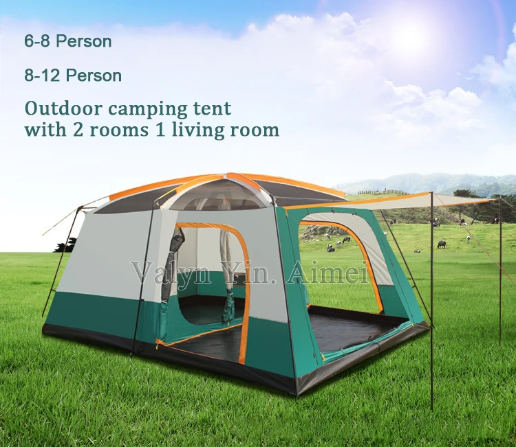 Extra Large Tent 12 Person Family Cabin Tents 2 Rooms 3 Doors 3 Window ...
