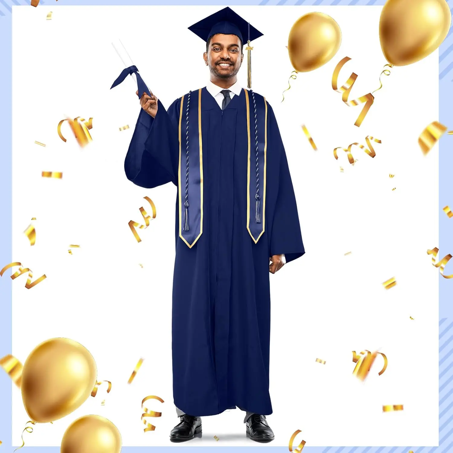 Wholesale Matte Navy Blue Graduation Gowns & Caps 2025
