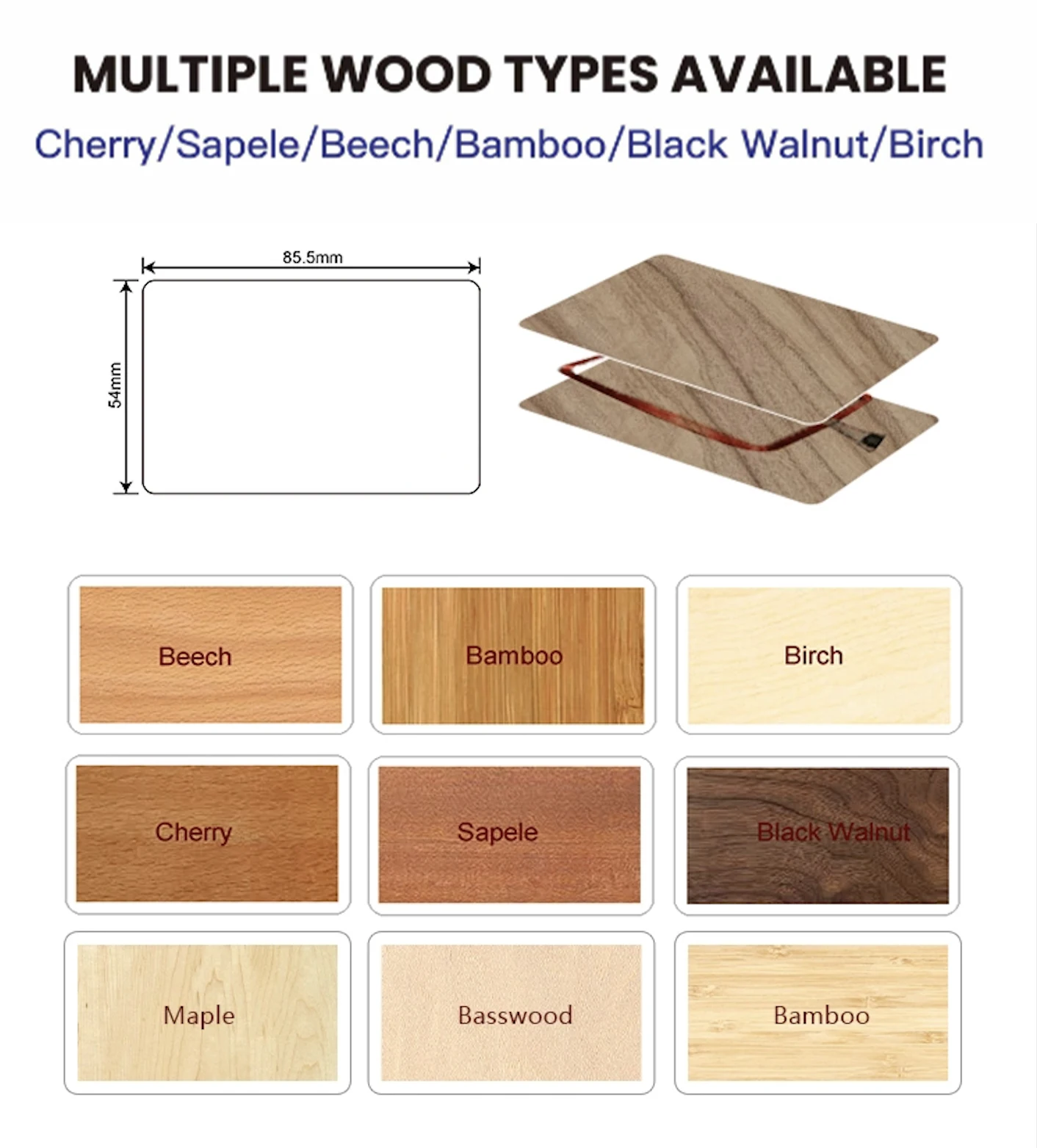 Custom Inkjet Printable Tk4100 Programmable Writable Wood 13.56 Mhz ...