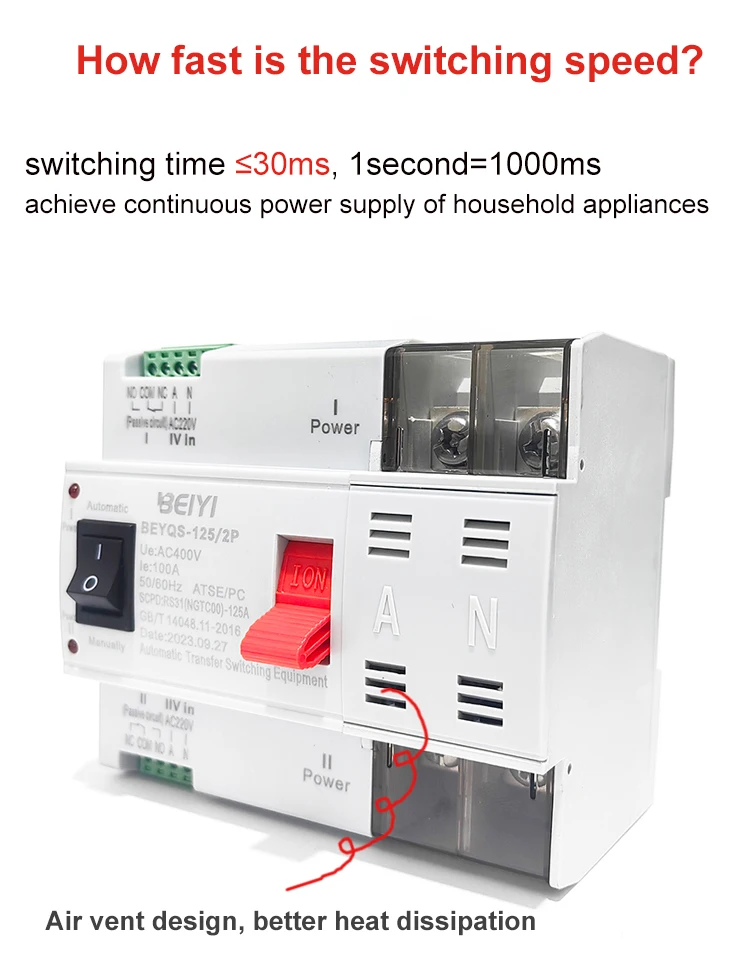 Din Rail Ats Switch Automatic Transfer 380v 100a 2p 3p 4p Change Over ...