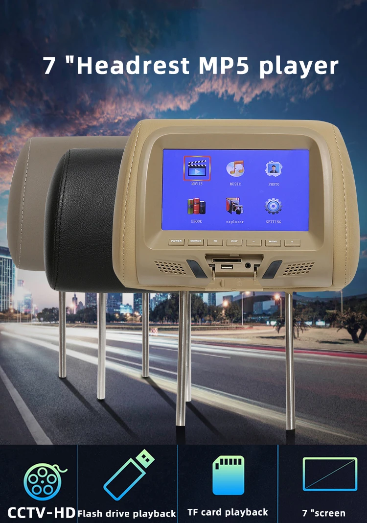 7inch Car Seat Back Headrest Player Monitor - MP5/AV Car Headrest