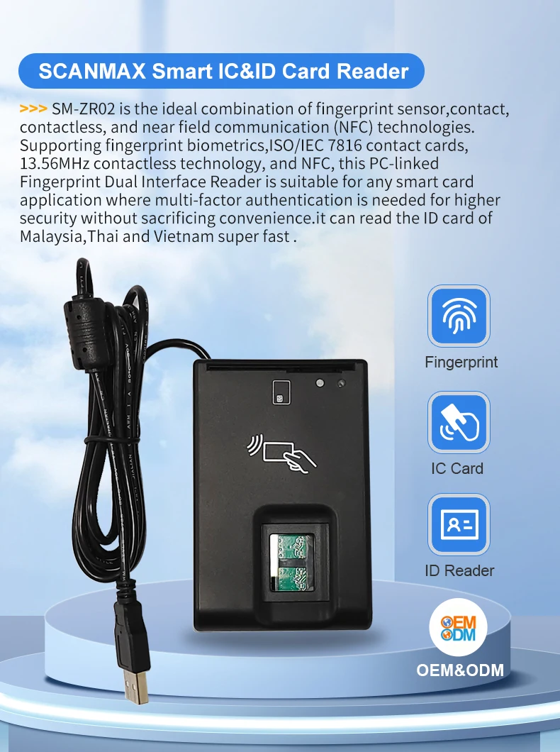 Scanmax Dual Interface Smart NFC IC&ID Card Reader with Fingerprint Reader| Alibaba.com