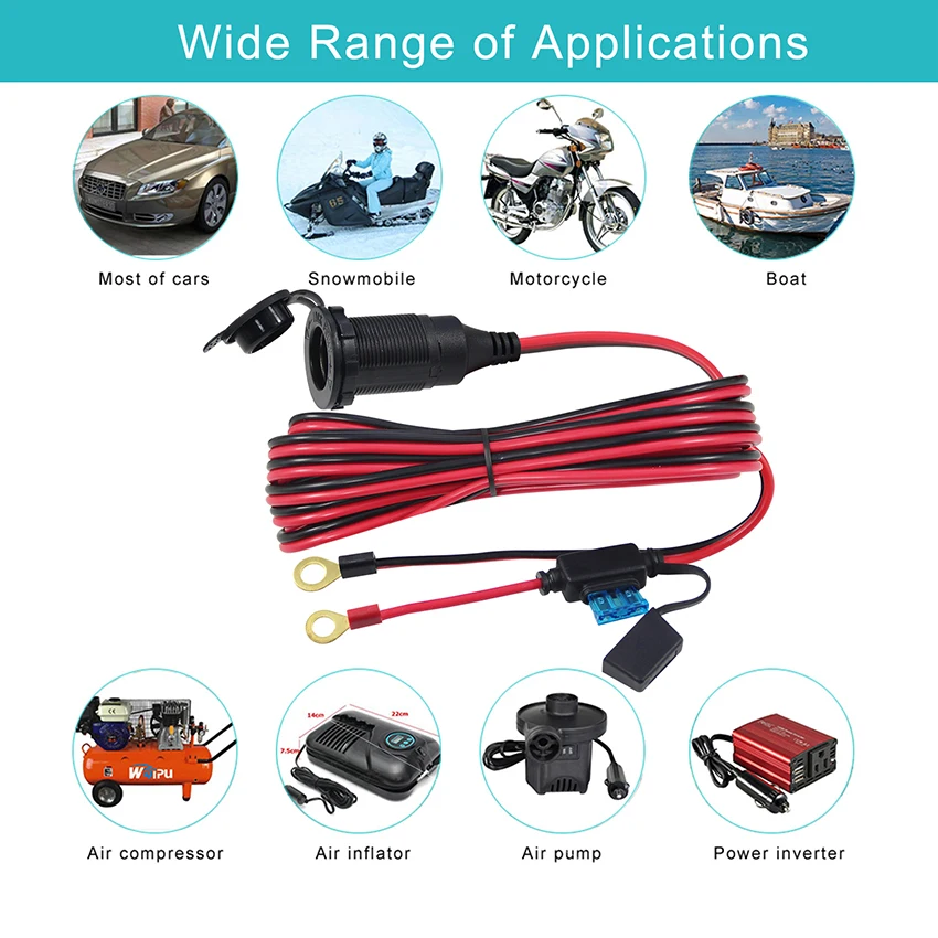12 Volt Cigarette Lighter Plug Socket to Ring Terminal