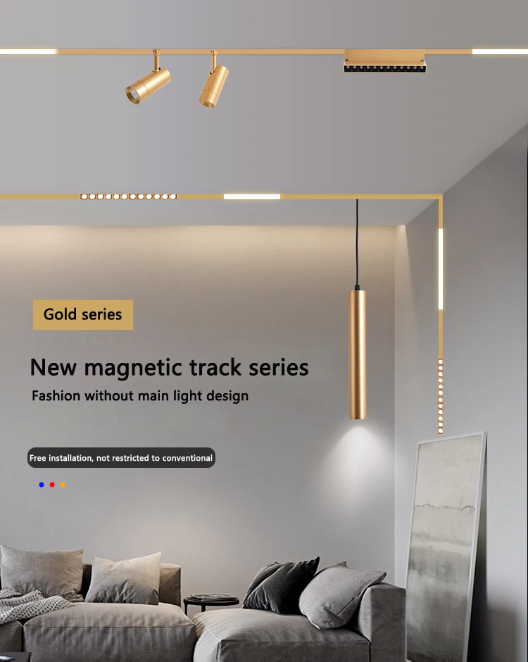 Gold LED Magnetic Track Lights - Efficient Living Room Lighting