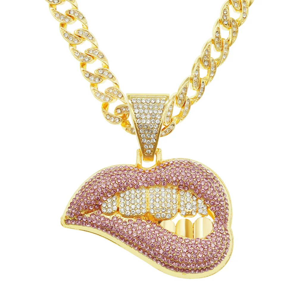 Alibaba.com: Full Crystal Mouth Pendant Necklace, Bling Hiphop Rockstar ...