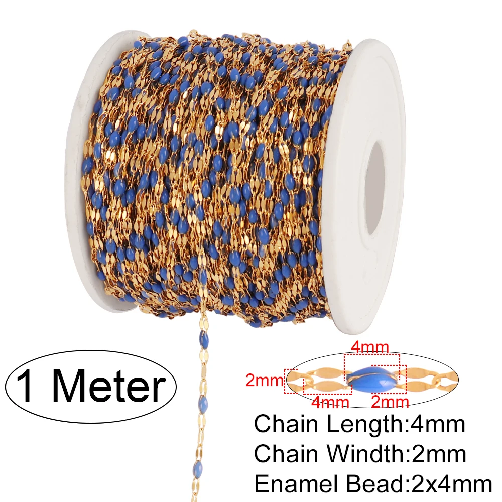 1 Meter Enamel Bead Chain Roll - 14K Gold Plated Stainless Steel