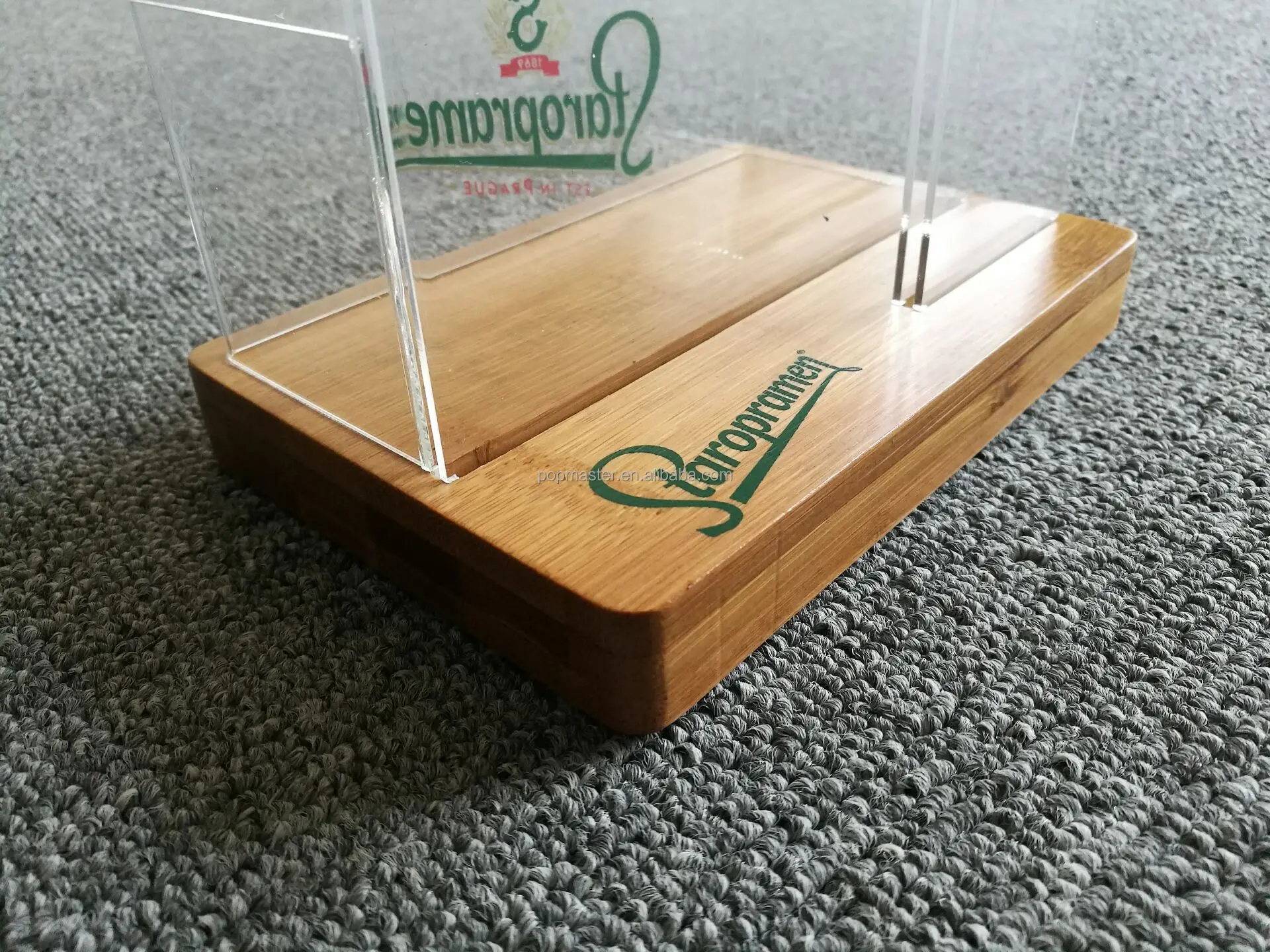 Custom Acrylic Table Tent Stand With Wood Bamboo Base Menu Holder - Buy ...